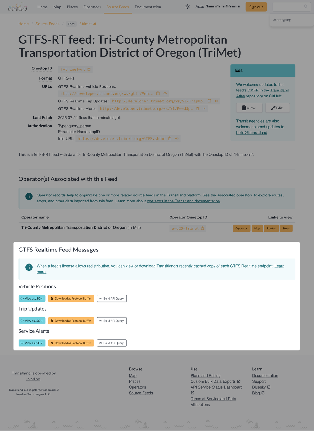 Easily inspect GTFS Realtime using Transitland's website or API ...